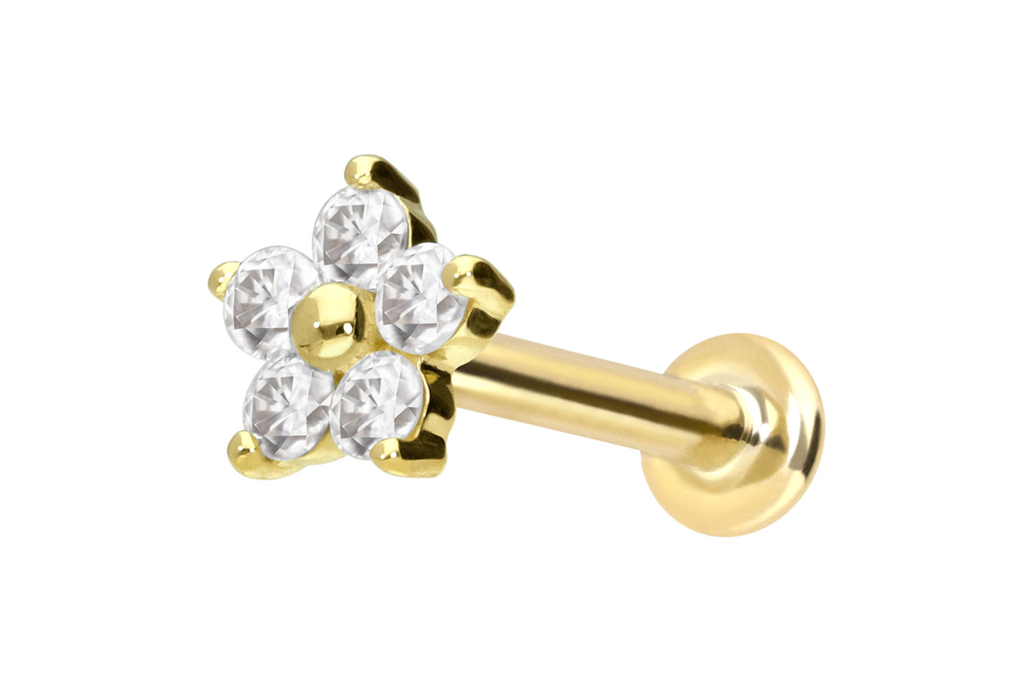 14 Karat Gold Labret mit Push Fit MOISSANIT-BLUME